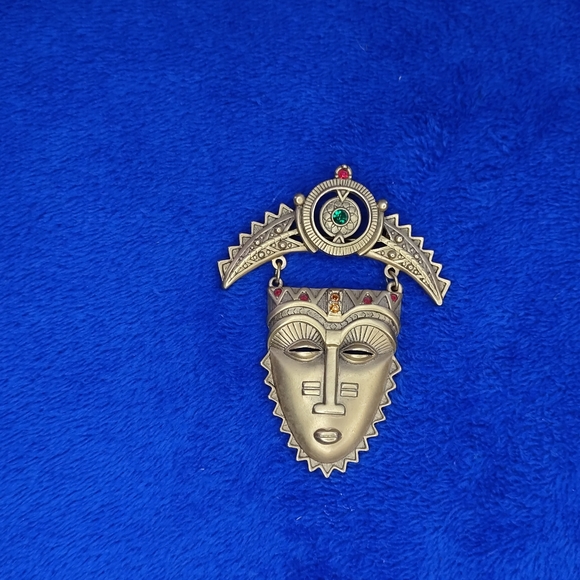 Avon | Jewelry | Avon Gold Toned Matte Mask African Aztec Face ...